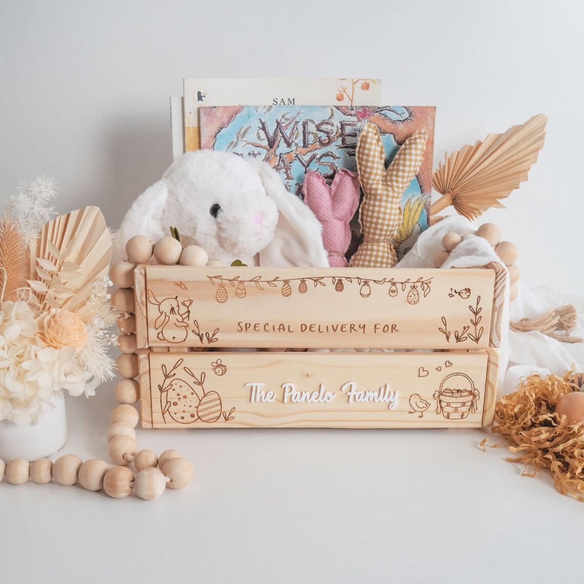 Small Wooden Personalised Easter Crate Box Easter Gift for Kids, Easter ...