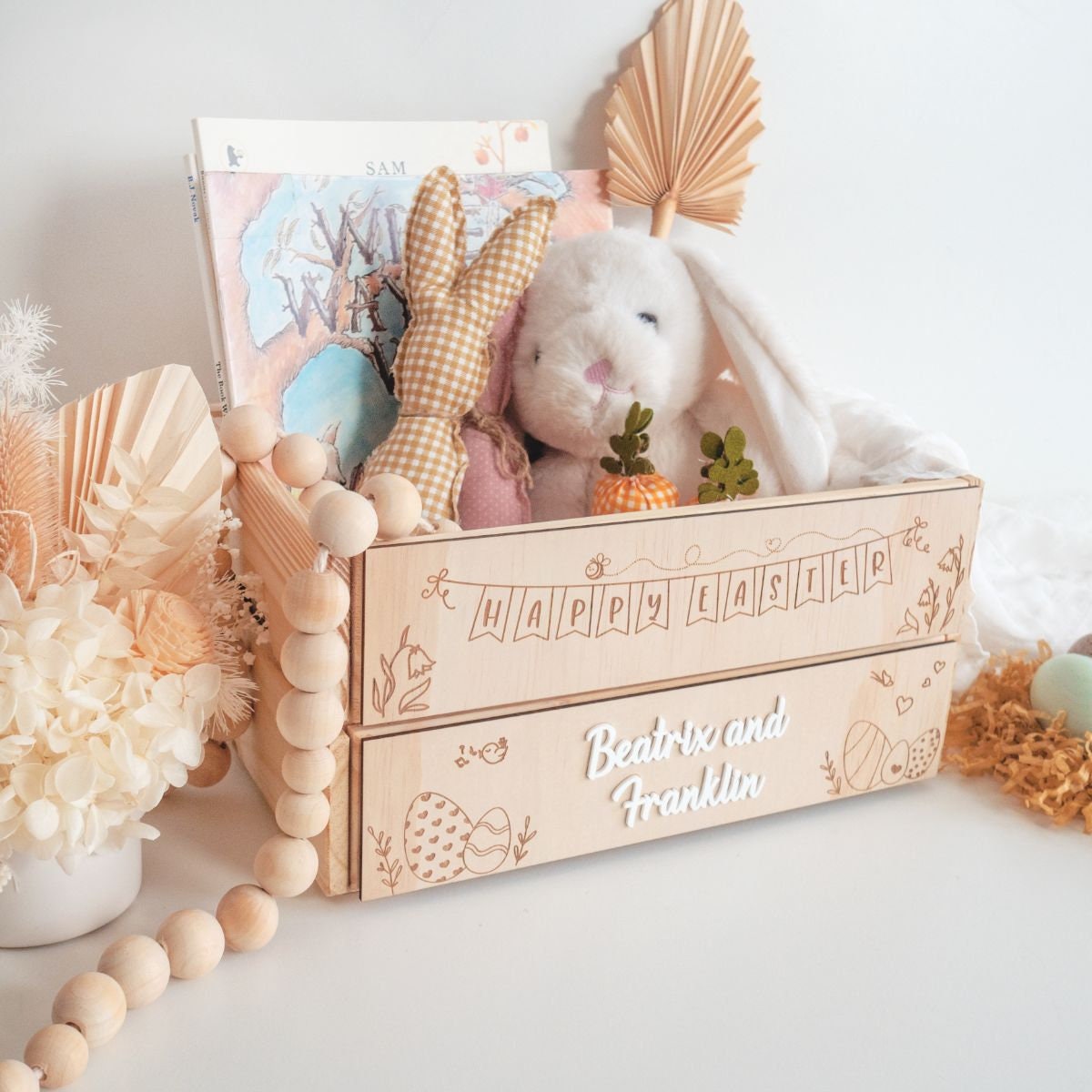 Small Wooden Personalised Easter Crate Box - Easter Gift for Kids ...