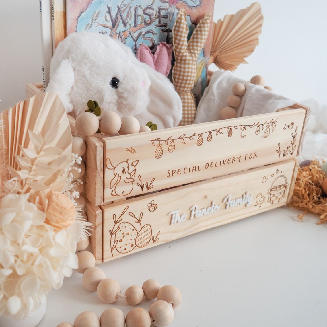 Small Wooden Personalised Easter Crate Box Easter Gift for Kids, Easter ...