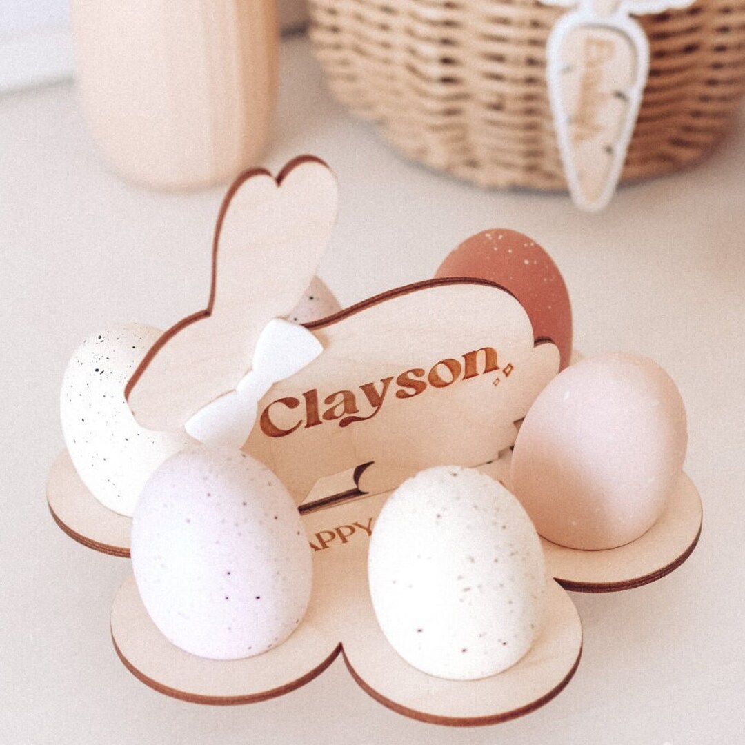 Personalised Easter Bunny Egg Stand Easter Wooden Egg Holder, Wood Egg ...