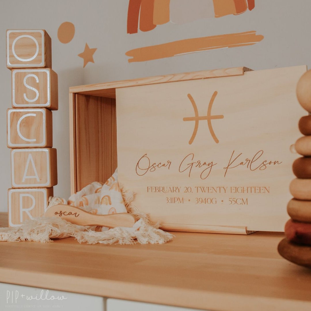 Zodiac Star Sign Wooden Baby Keepsake Box - Personalized Memory Box - Etsy