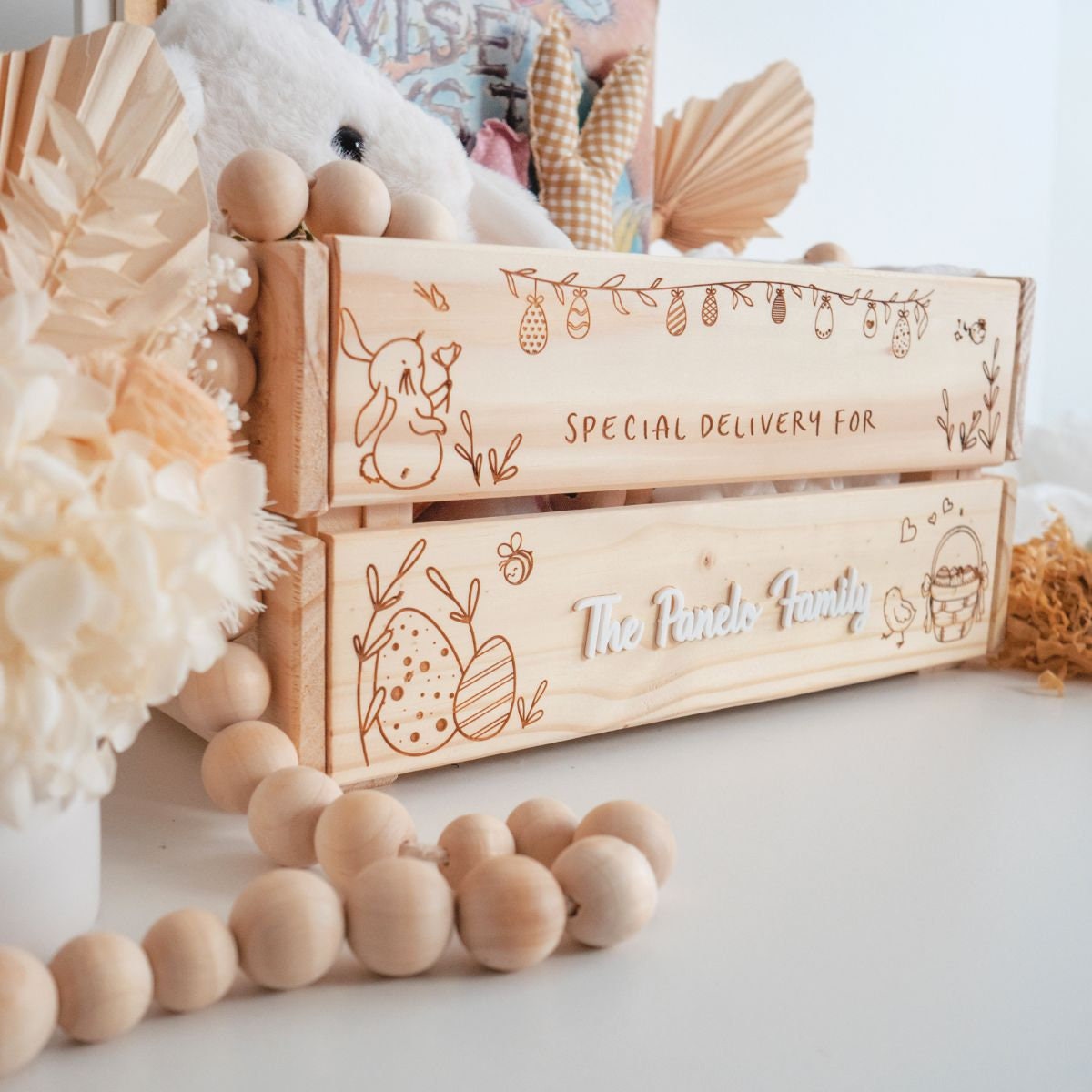 Small Wooden Personalised Easter Crate Box - Easter Gift for Kids ...