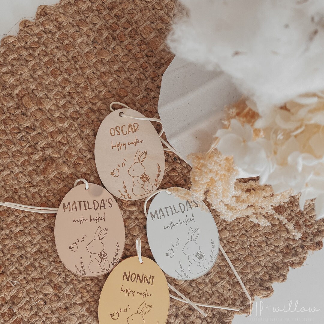 Personalised Easter Egg Basket Gift Tag - Bunny Basket Tag, Easter Bag ...