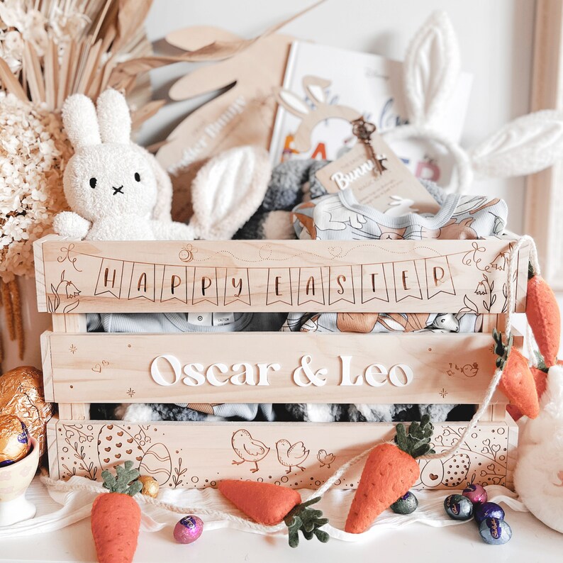 Large Personalised Easter Crate - Kids Wooden Easter Crate Box, Timber ...