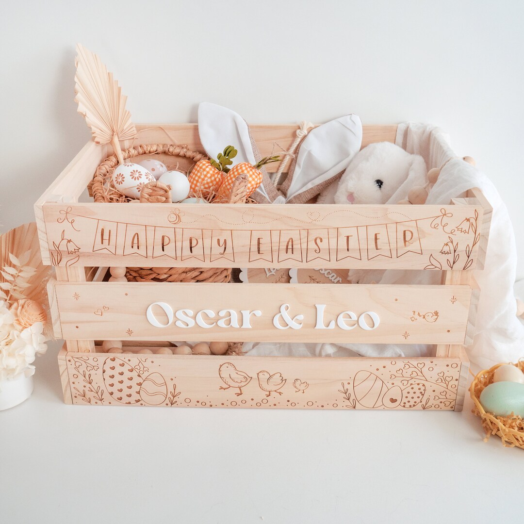 Large Personalised Easter Crate Kids Wooden Easter Crate Box, Timber ...