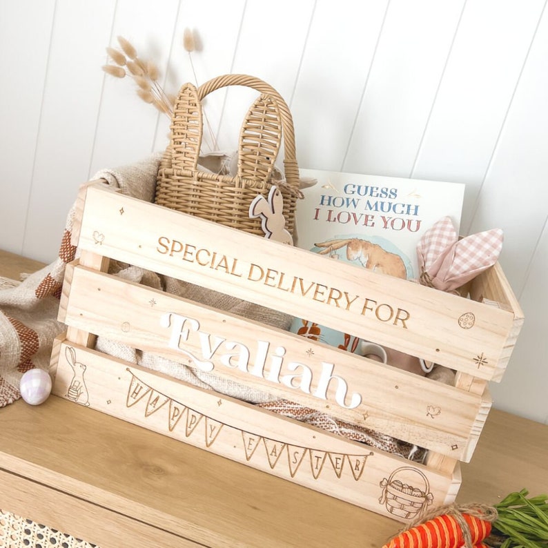 Large Personalised Easter Crate - Kids Wooden Easter Crate Box, Timber ...