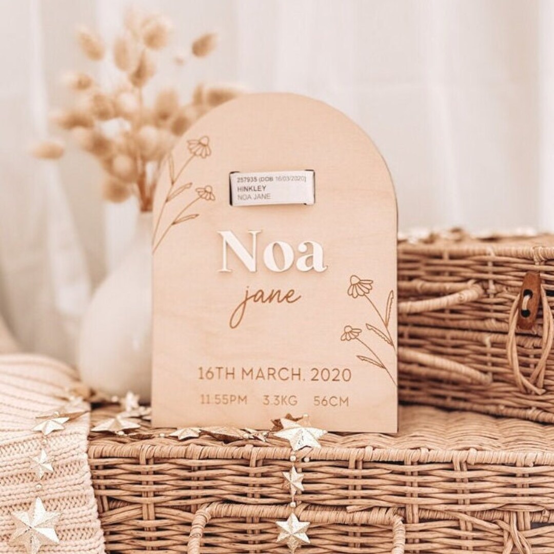 Hospital Bracelet Wooden Keepsake Birth Plaque - Baby Announcement ...