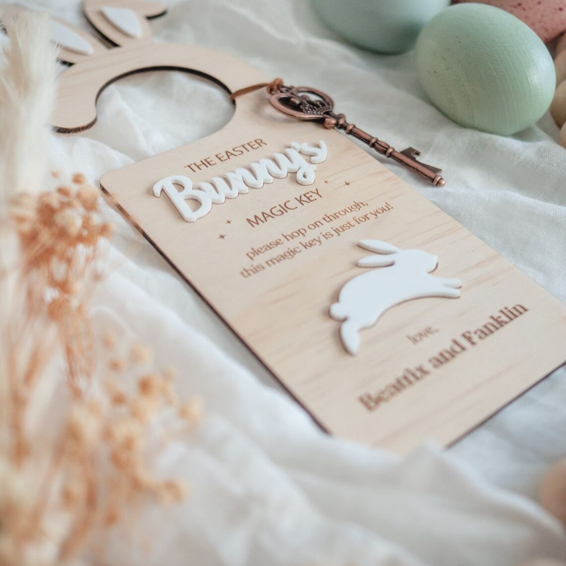 Personalized Easter Bunny Magic Key Door Hanger - Wooden Easter Decor ...