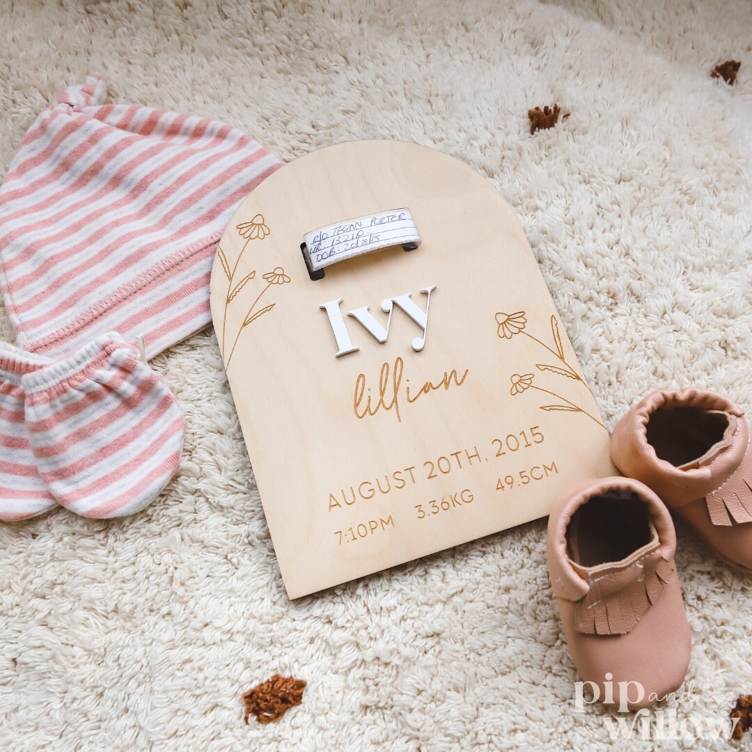 Hospital Bracelet Wooden Keepsake Birth Plaque - Baby Announcement ...