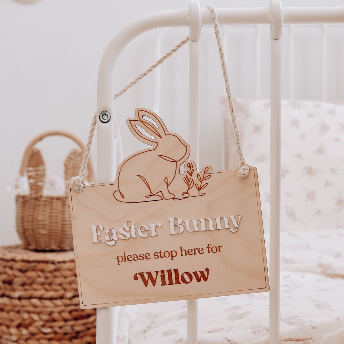 Personalised Easter Bunny Stop Here Sign - Easter Wooden Wall Door ...