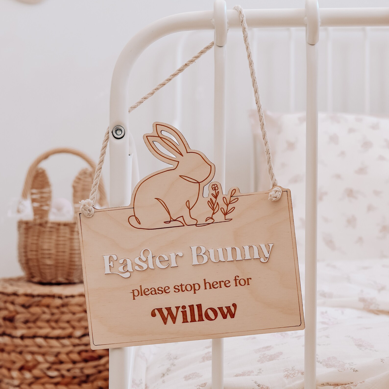 Personalised Easter Bunny Stop Here Sign - Easter Wooden Wall Door ...