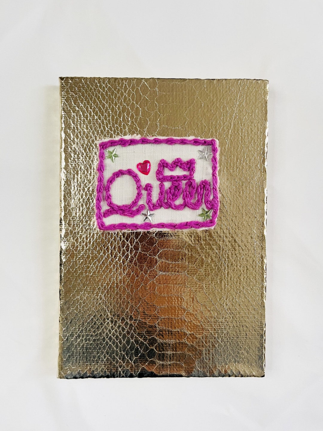 A5 'queen' Gold Notepad Hand Stitched Crystal Gems - Etsy