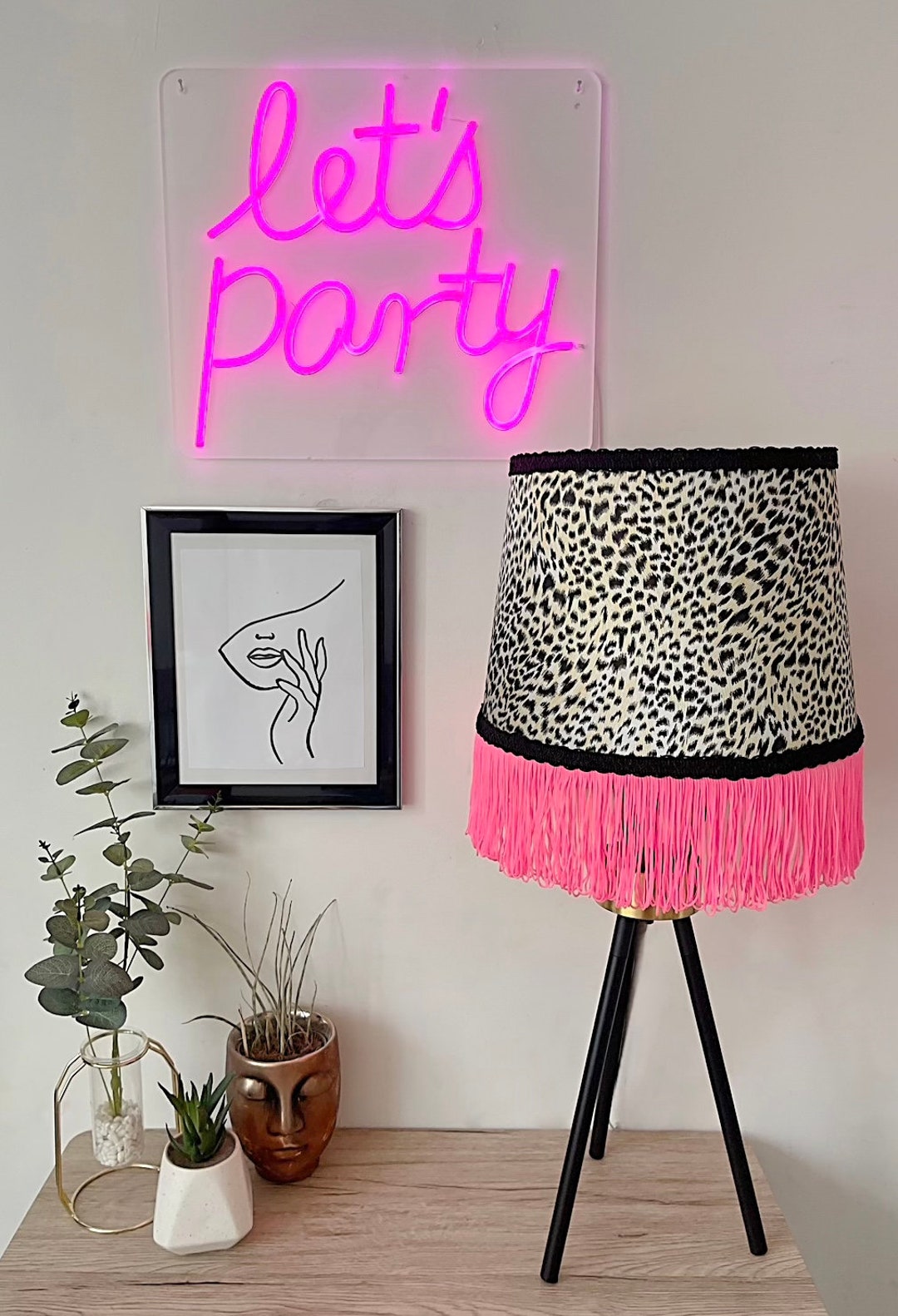 Luxury Leopard Print, Hot Pink Fringed Tassel Handmade Lampshade. Table ...
