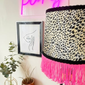 Luxury Leopard Print, Hot Pink Fringed Tassel Handmade Lampshade. Table ...
