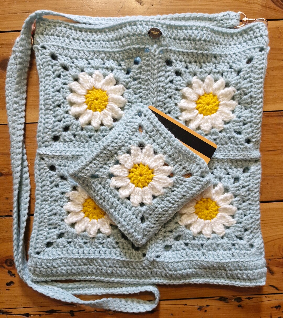 Daisy Squares Crochet Crossbody Bag With Matching Card Pouch - Etsy