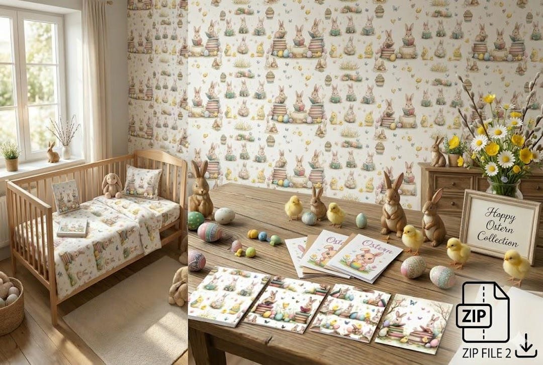 Happy Easter Digital Paper Pack 1 - Reading Rabbit Seamless Pattern ...