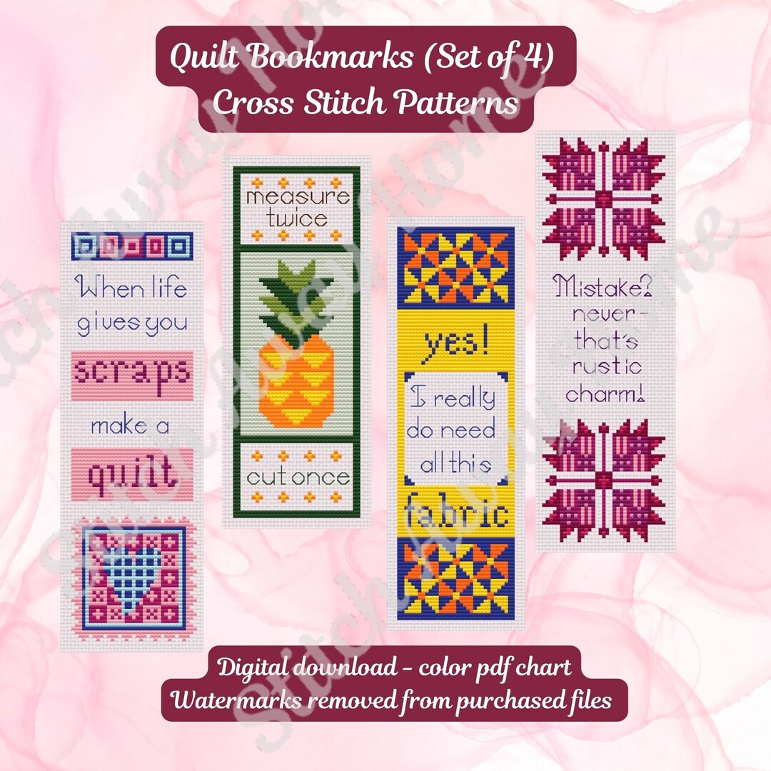 Quilt Themed Bookmarks, Set of 4, Quilty Counted Cross Stitch, Cross ...