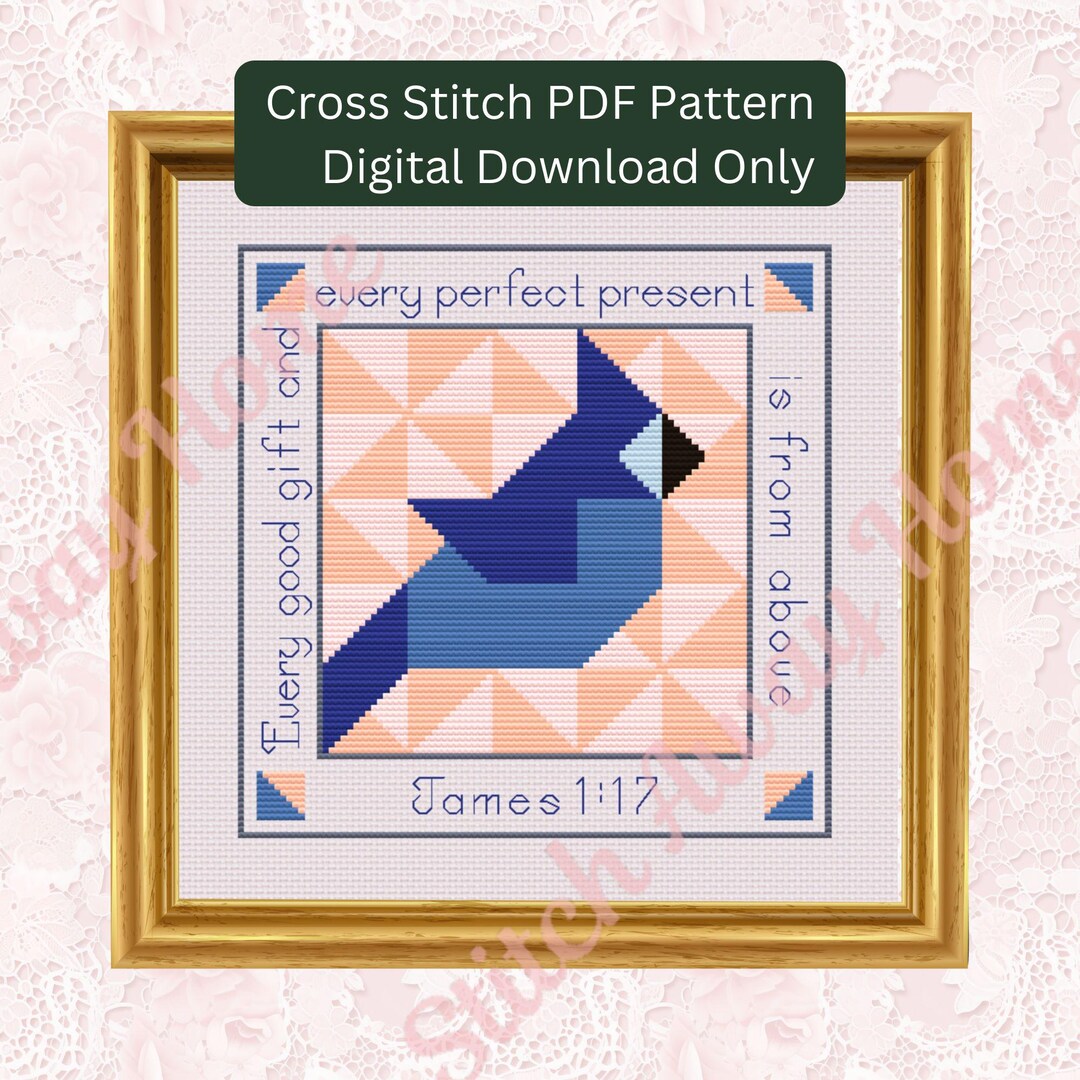 Blue Jay Quilt Cross Stitch Pattern, James 1, Bird Cross Stitch, Bible ...