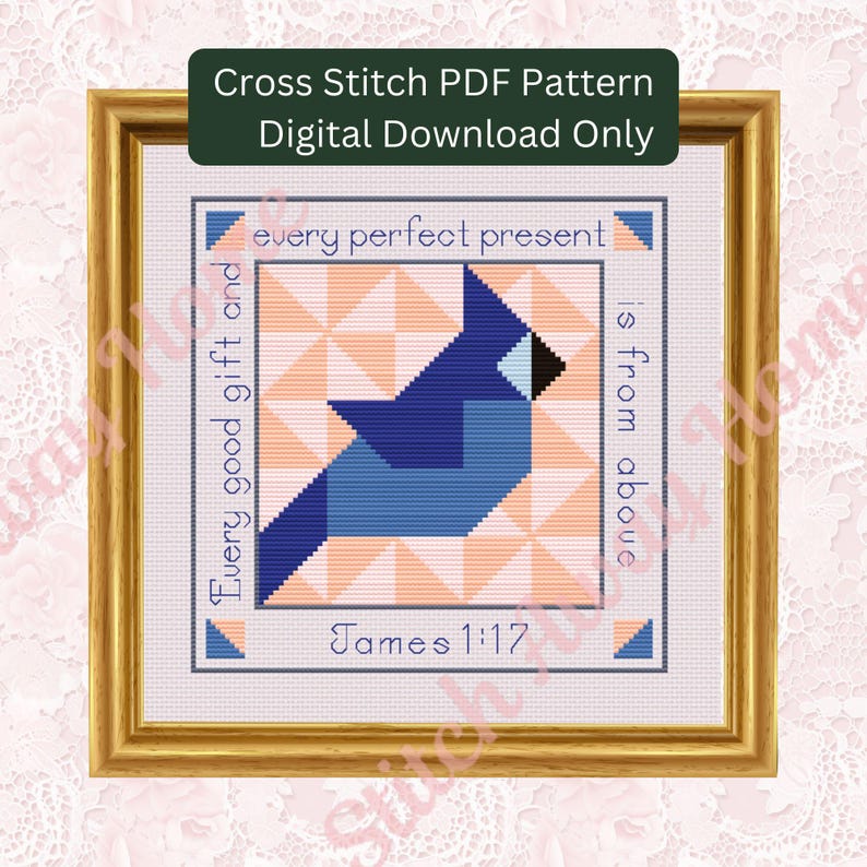 Blue Jay Quilt Cross Stitch Pattern, James 1, Bird Cross Stitch, Bible ...