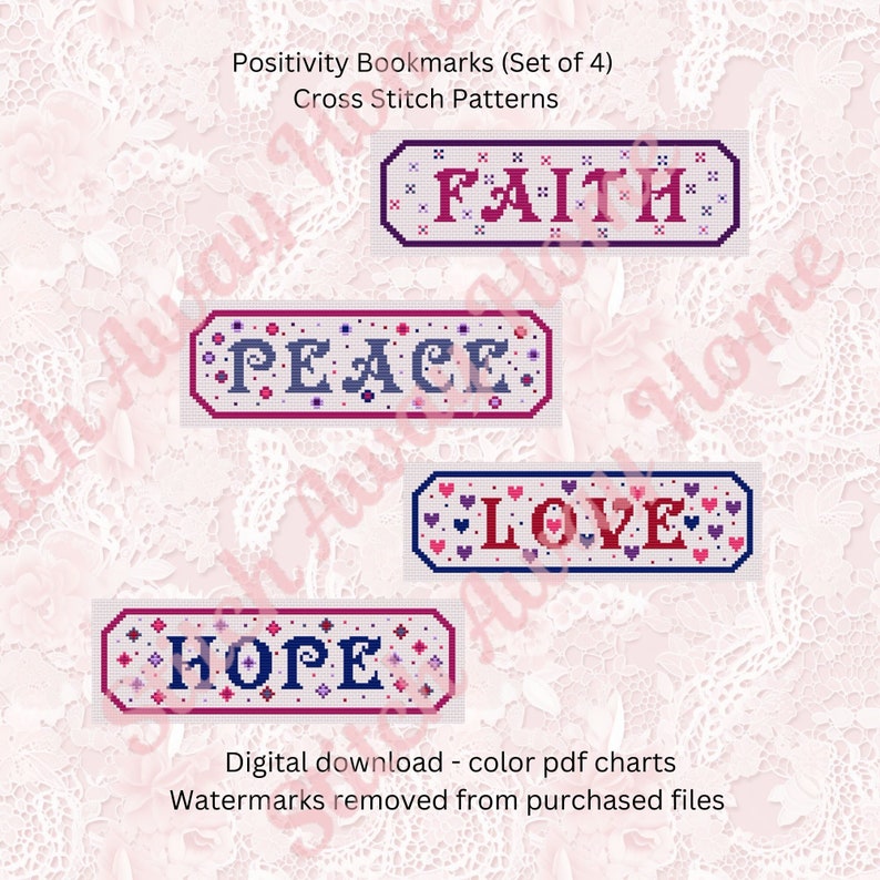 Positivity Bookmarks, Set of 4, Faith Hope Love Peace, Cross Stitch ...