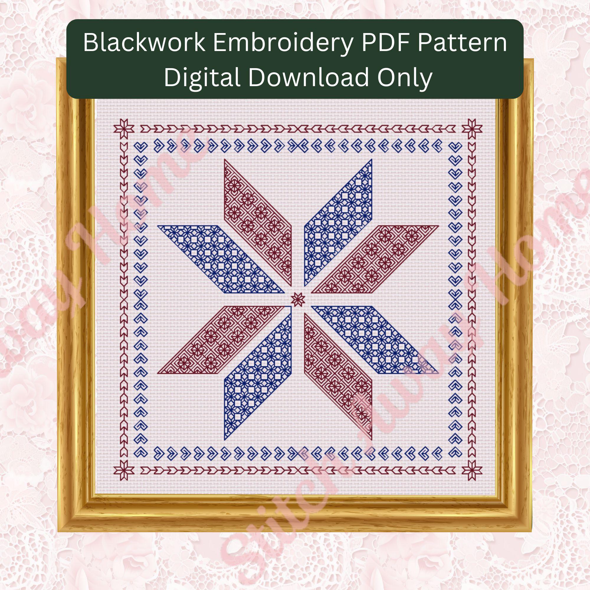 Star Quilt Block Blackwork Pattern, Lemoyne Star, Eight Point Star ...