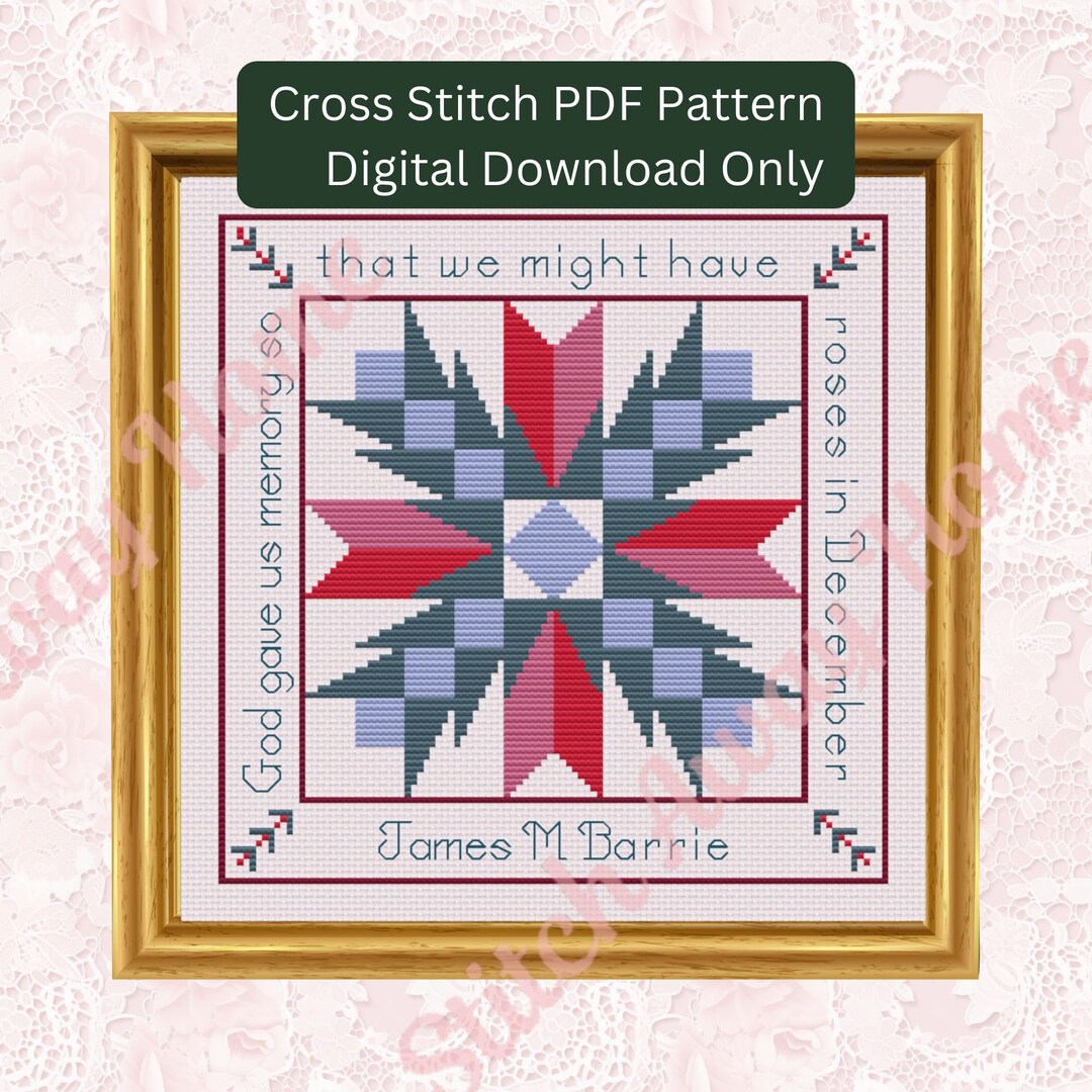 Roses in December Cross Stitch Pattern, Flower Snowflake Quilt Block ...