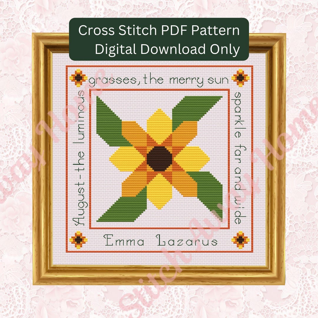 August Cross Stitch , Emma Lazarus Quote, Quilts Quotes, Downloadable ...
