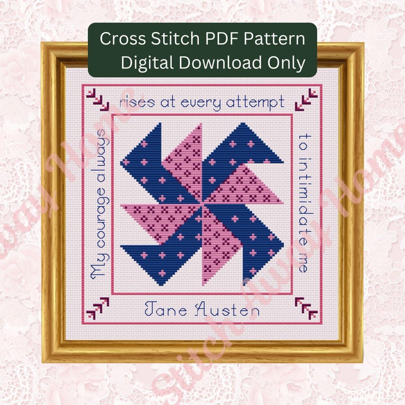 Courage Cross Stitch, Jane Austen, Downloadable Cross Stitch, Pinwheel ...
