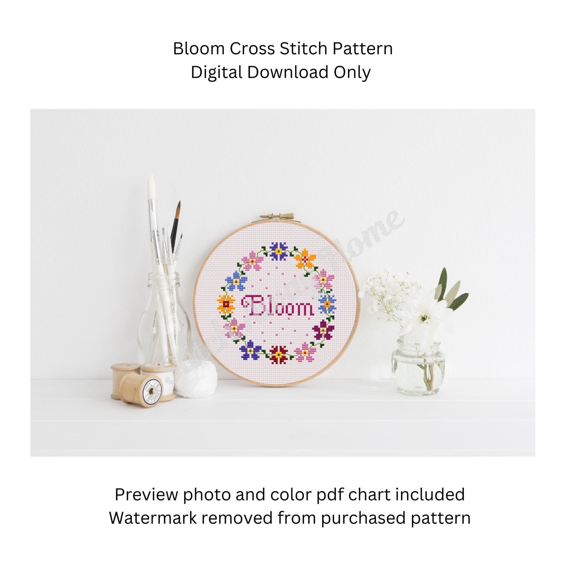 Bloom Cross Stitch Pattern: Easy Flower Wreath Project - Etsy