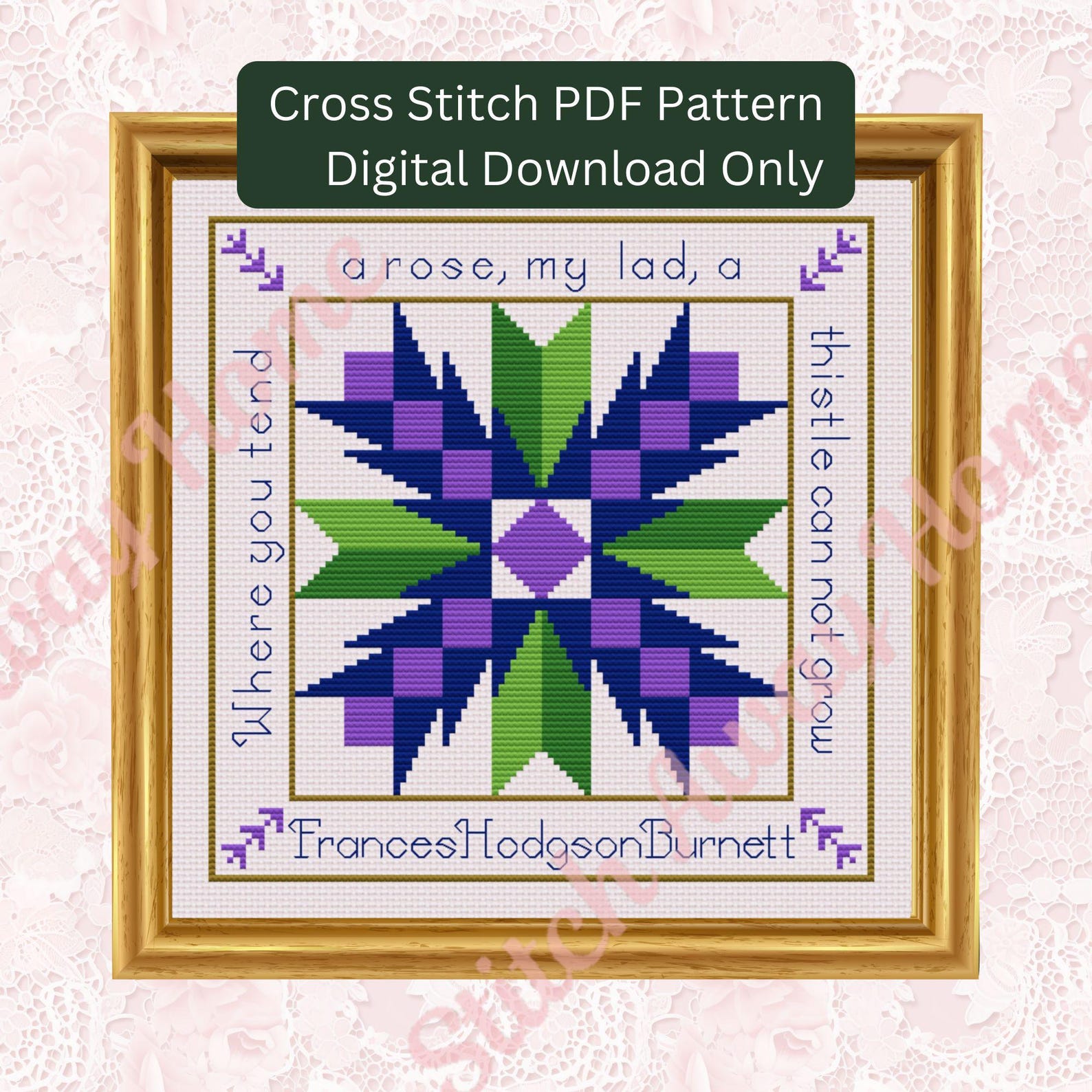 Roses and Thistles Cross Stitch Pattern: Thistle Quilt Block Themed ...