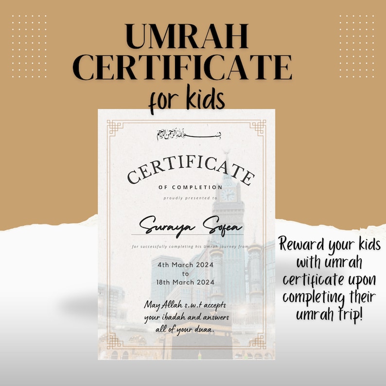 Omra Umrah Umra Certificate Certificat for Kids ( Digital Artwork Only ...