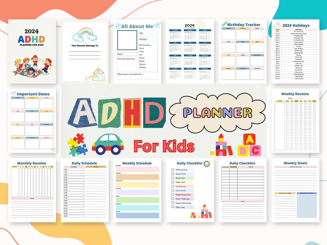 ADHD Digital Planner for Kids | 2024 Digital Planner Printable in PDF ...