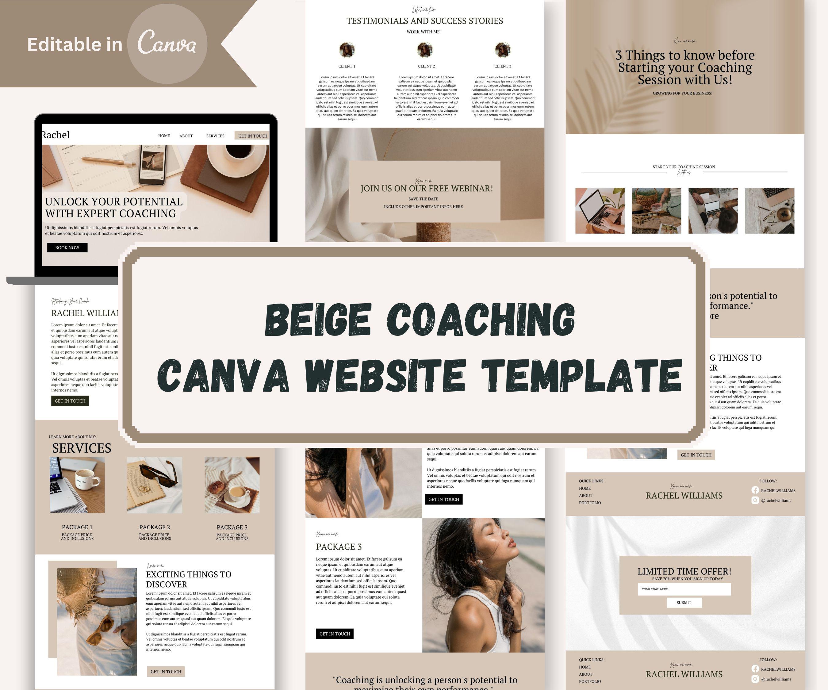 Canva Coaching Website Template, Beige Minimalist Aesthetic Canva ...