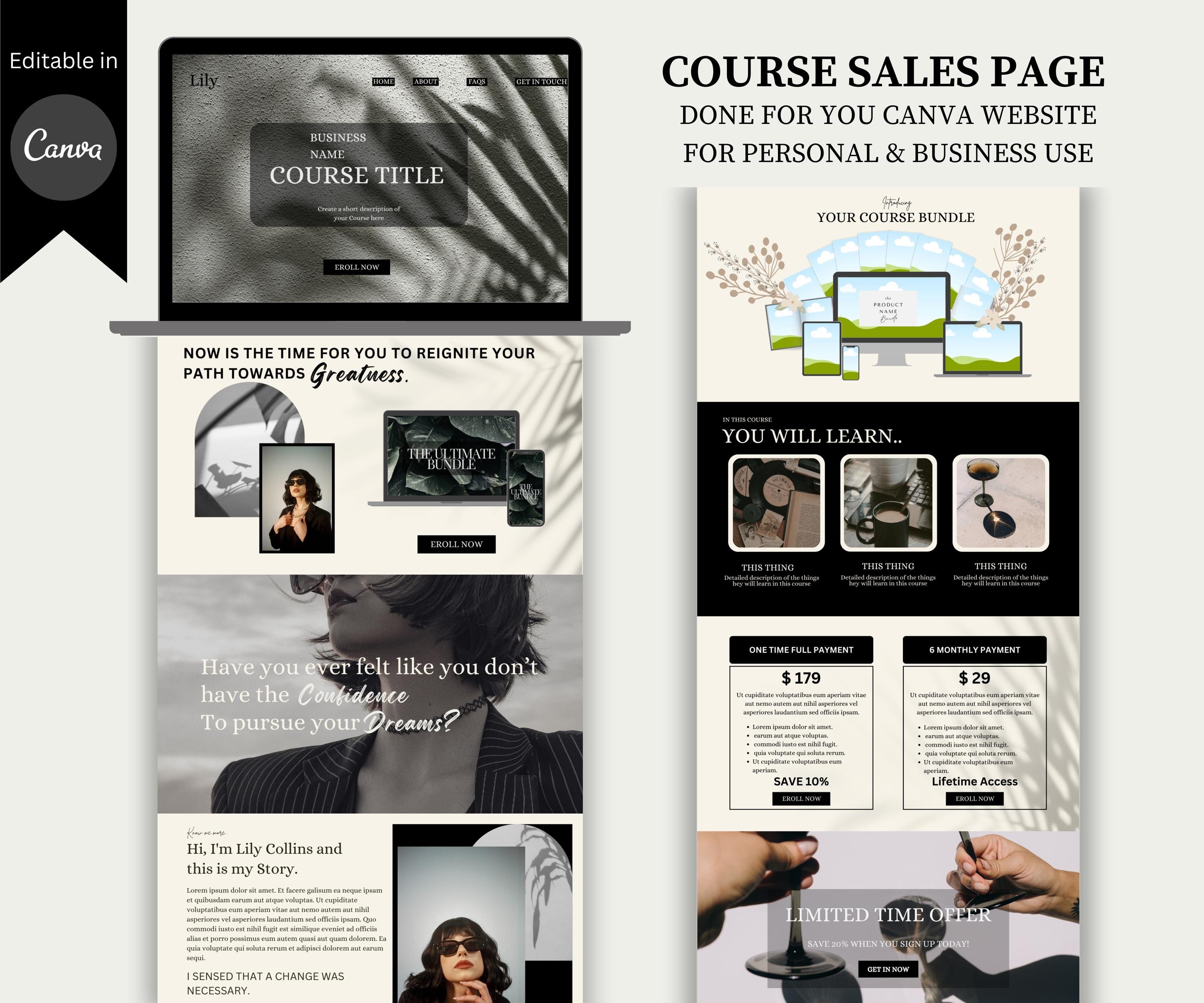 Course Sales Page Canva Website Template, Digital Product Landing - Etsy