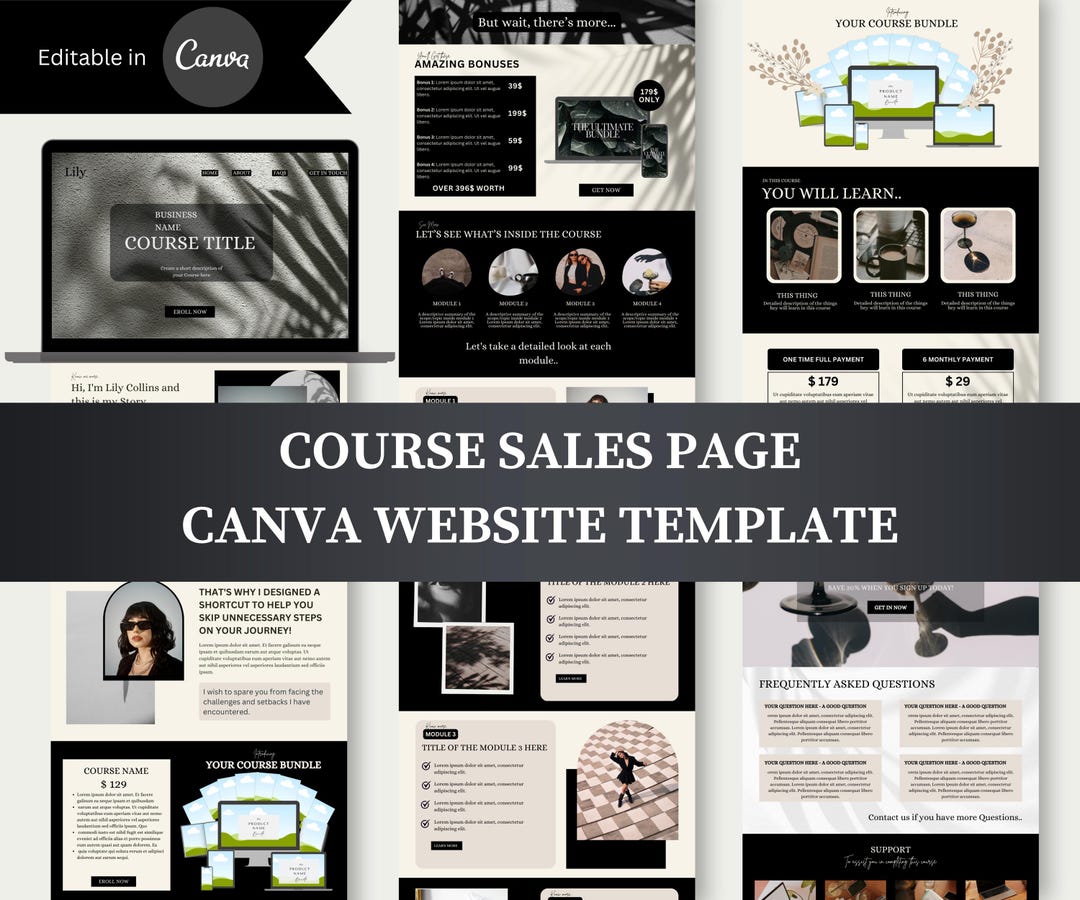 Course Sales Page Canva Website Template, Digital Product Landing - Etsy