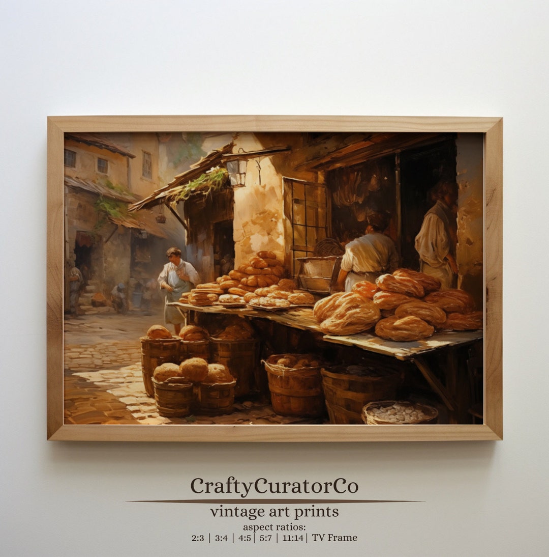 Printable Vintage Bakery Oil Painting | Rustic Browns and Warm Tone Art ...