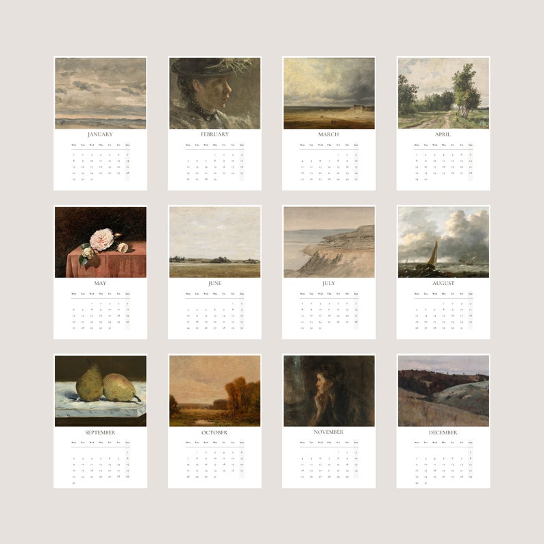 Vintage Art Calendar 2024 - Printable PDF - A4 and Letter - Monday ...