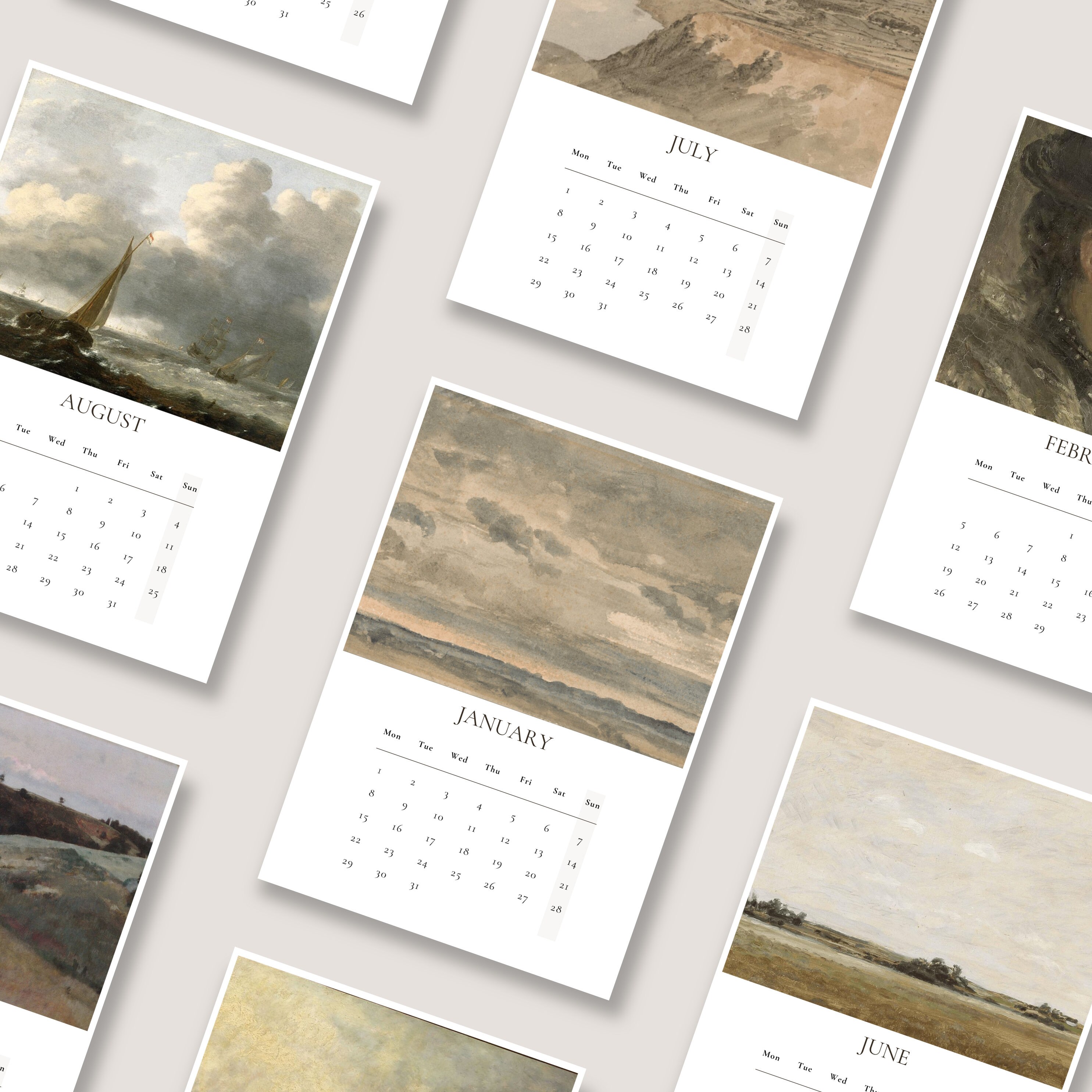 Vintage Art Calendar 2024 - Printable PDF - A4 and Letter - Monday ...