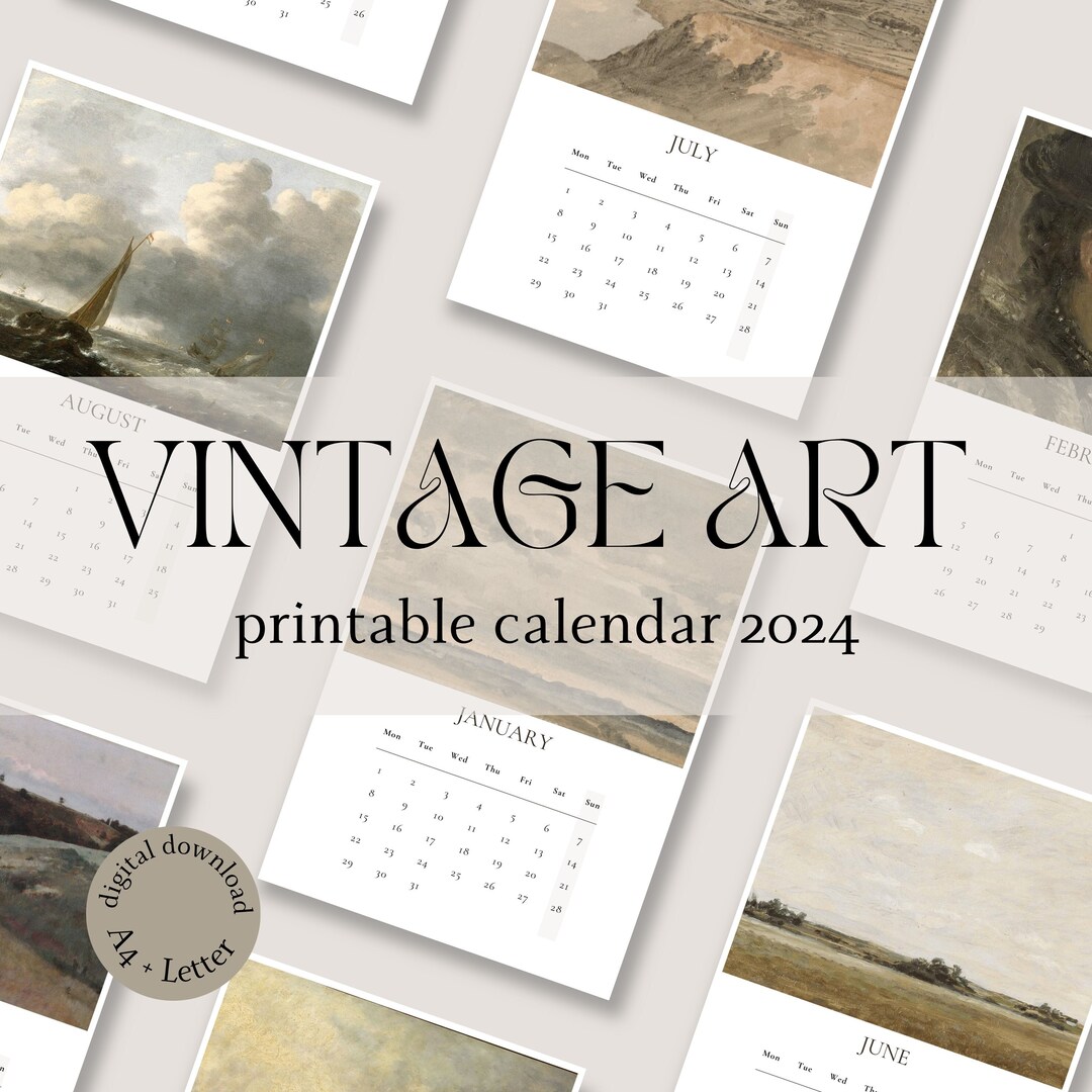 Vintage Art Calendar 2024 - Printable PDF - A4 and Letter - Monday ...