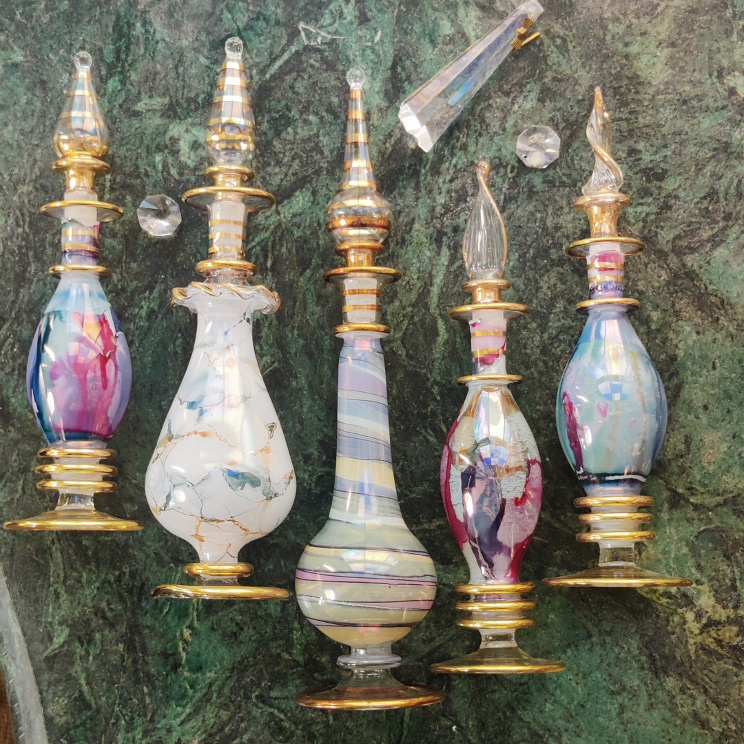 Ceramic, Egyptian Handblown Glass Perfume Bottles, Set of Assorted ...