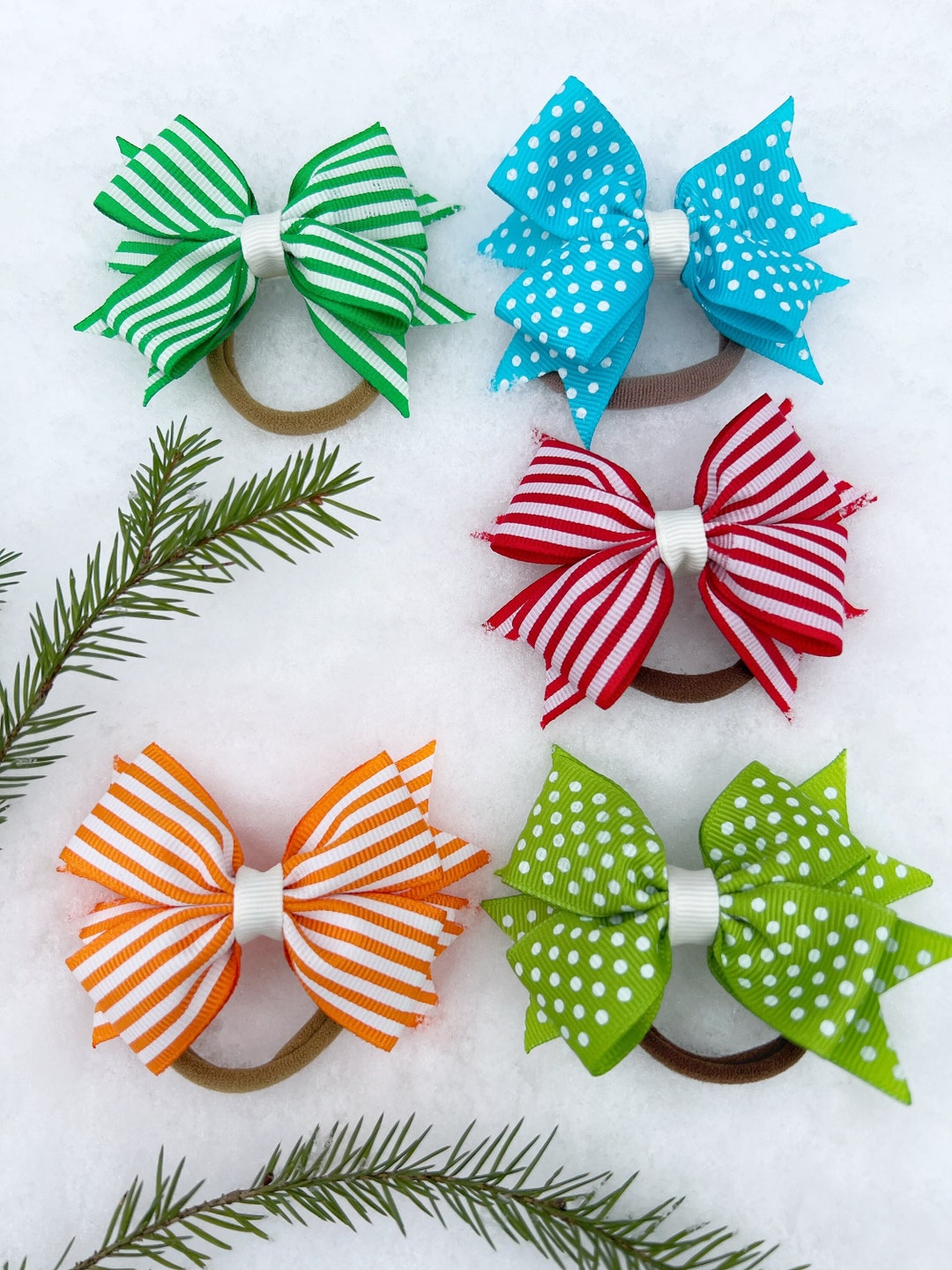 Set of 2 Pairs Girls Colorful Bow With Stretchable Hairband, Hair Bands ...