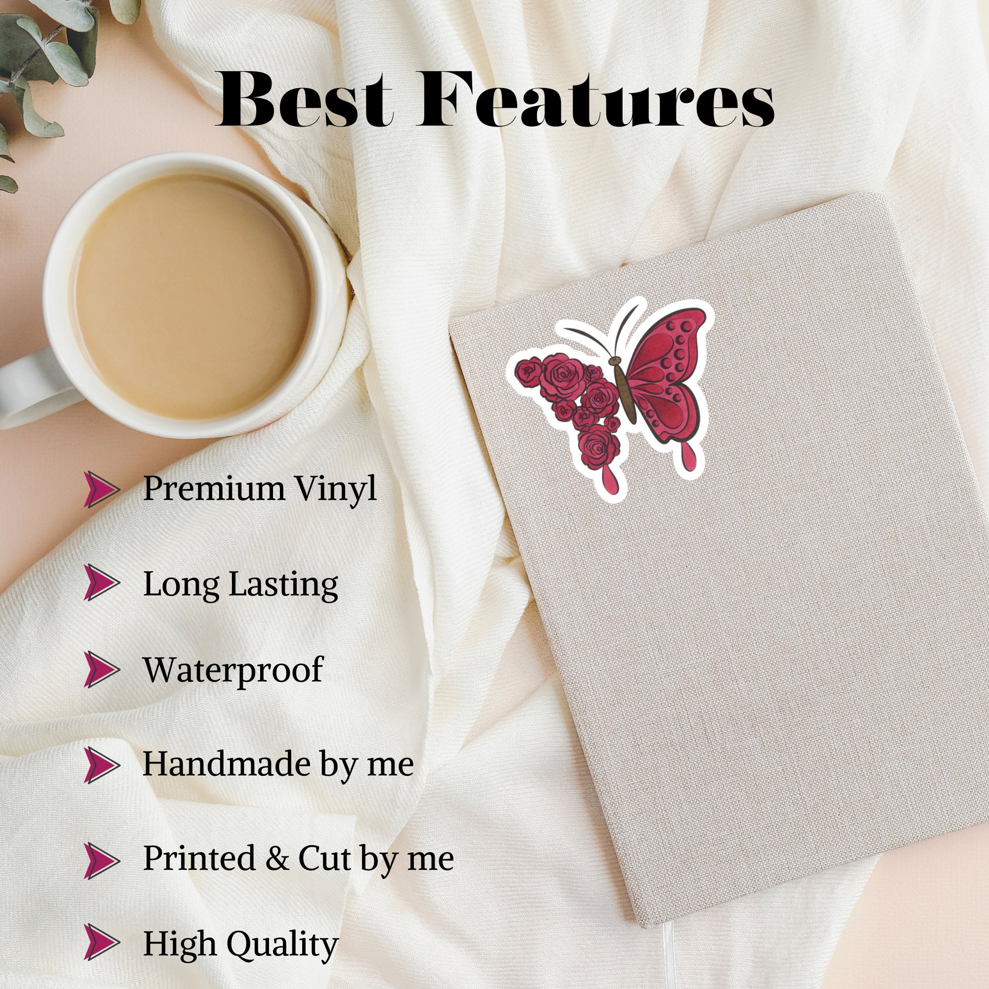 Red Floral Butterfly Sticker Waterbottle Decor Stanley Sticker for ...