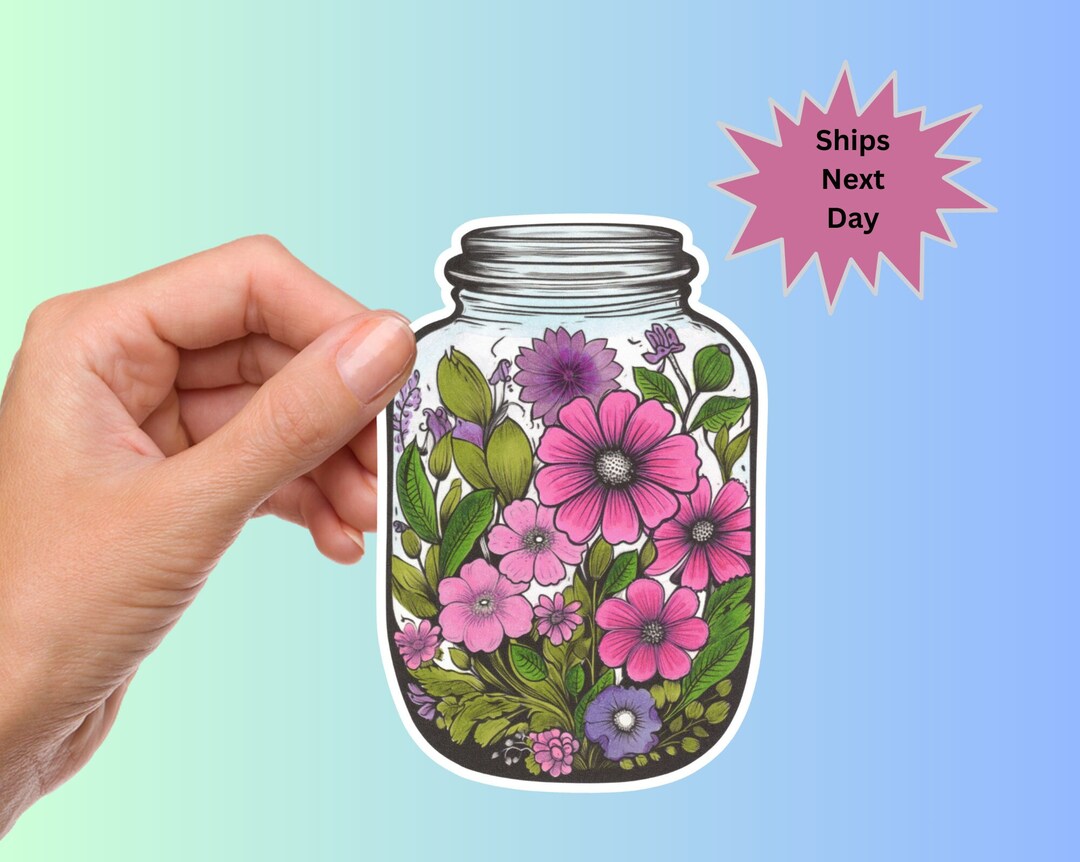 Flower Mason Jar Sticker Vinyl Floral Bouquet Flower Stickers Die Cut ...