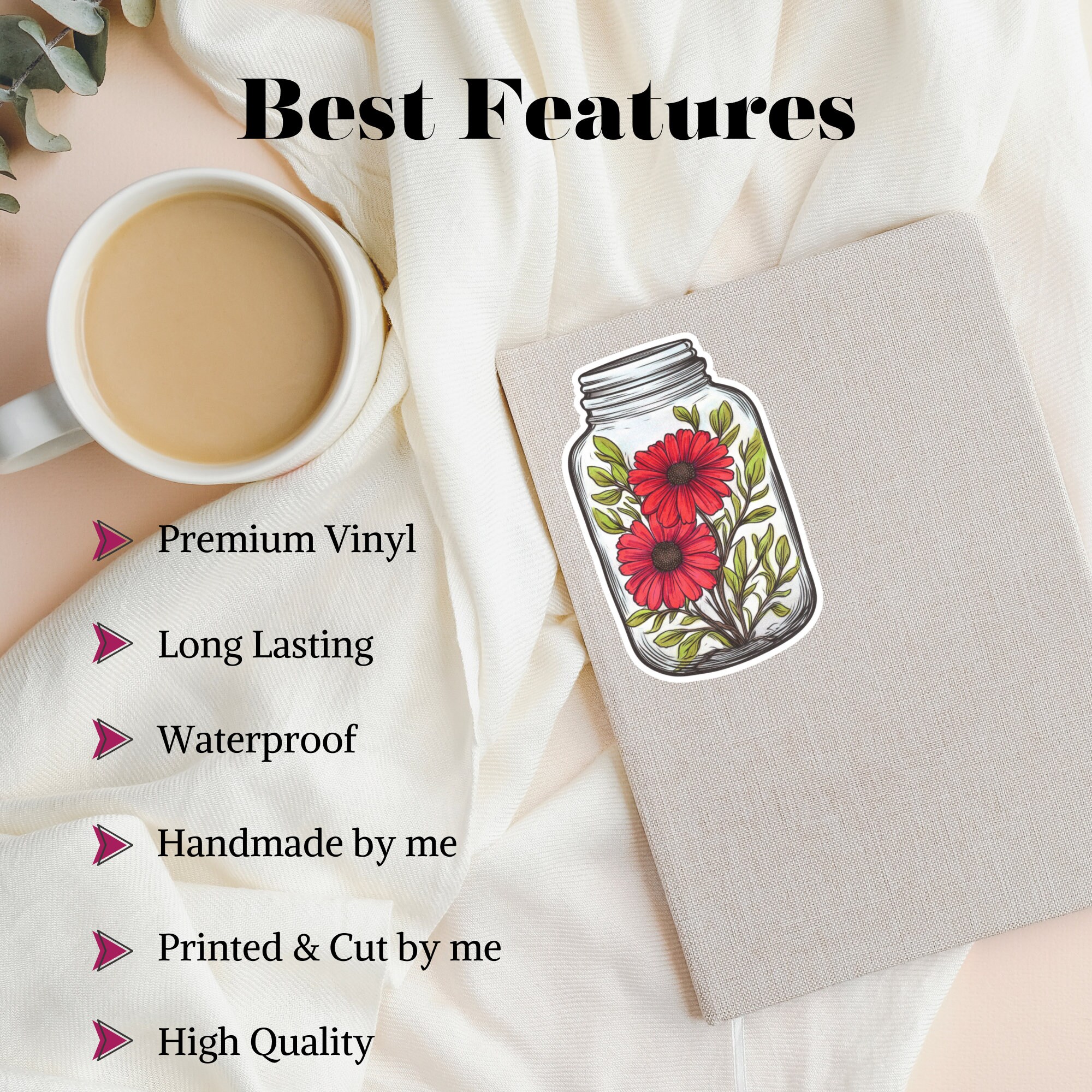 Flower Mason Jar Sticker Vinyl Floral Bouquet Flower Stickers Die Cut ...