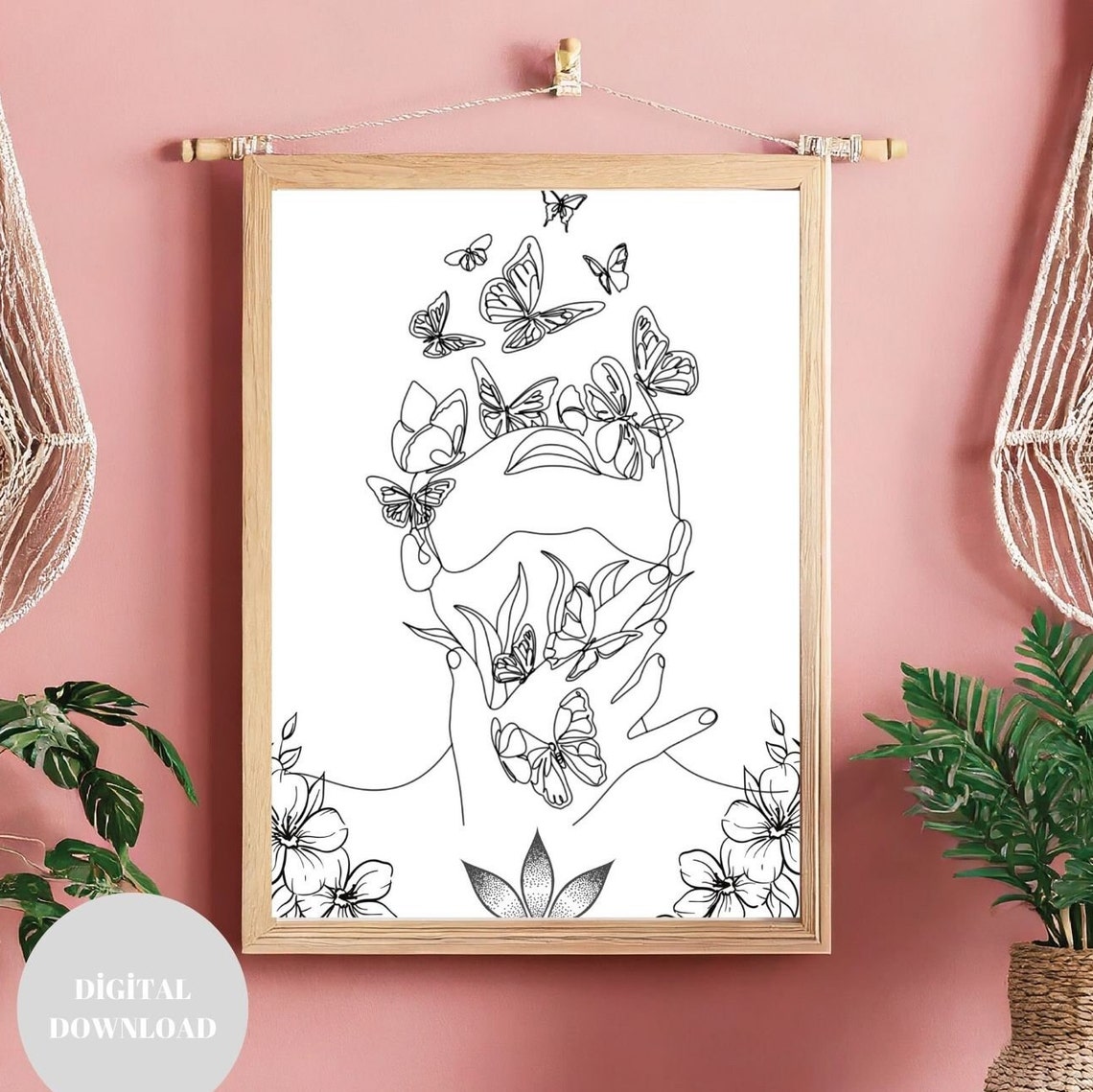 Boho Woman Art Print, Woman Line Art,home Decor,poster Women Face ...