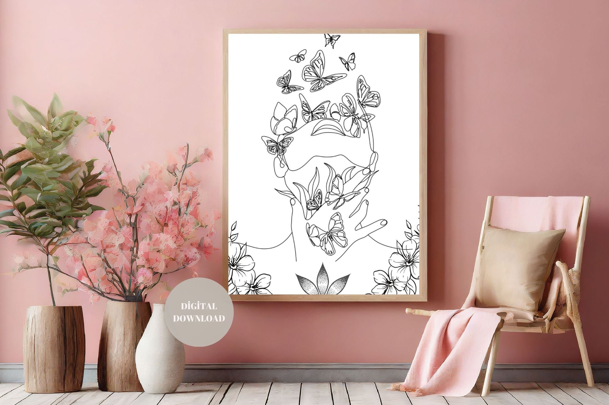 Boho Woman Art Print, Woman Line Art,home Decor,poster Women Face ...