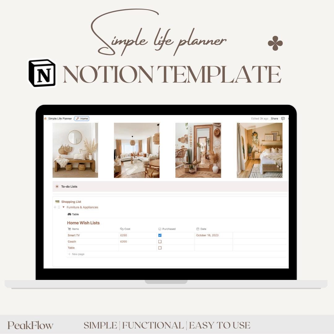 Notion Simple Life Planner Template, All in One, Minimal Aesthetic ...