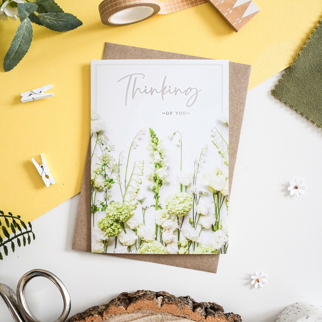 Silver Foiled Floral Thinking of You Card: Sympathy Condolence - Etsy