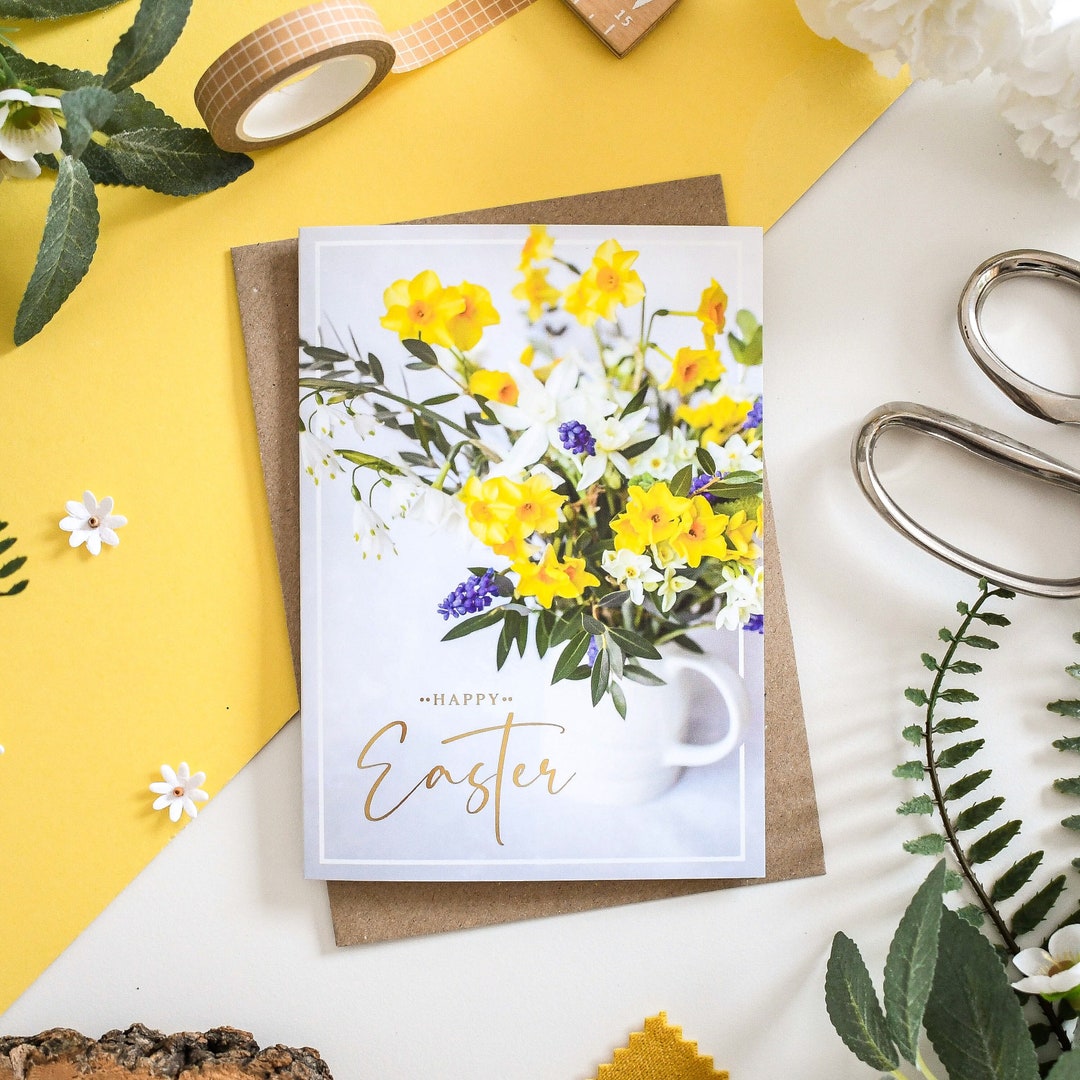 Happy Easter Card, Floral Easter Card, Flowers Easter Card, Daffodils ...