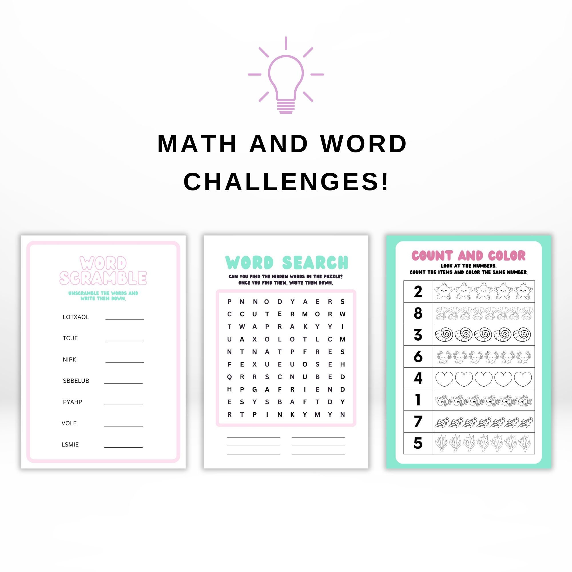 Axolotl Printable Activity and Coloring Sheets Maze Word Search ...